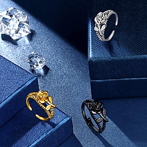 beautlace Rose Adjustable Rings Black Gun Plated Flower Open Ring Elegant Jewelry Gifts for Women KR0013K