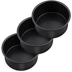 P&P CHEF 4 Inch Mini Cake Pan Set of 3, Non-Stick Round Baking Cake Pans Tins for Small Tier Smash Cakes, Non-Toxic & Solid, Stainless Steel Core & Leak-Proof, Black