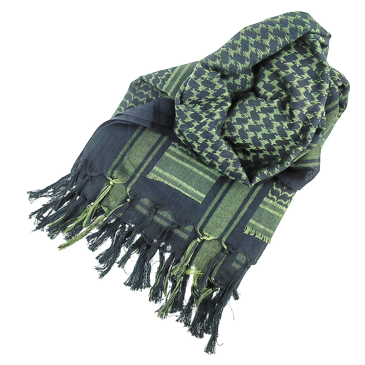 Luxns Military Shemagh Tactical Desert Scarf / 100% Cotton Keffiyeh Scarf Wrap for Men And Women/Black Green 43"x43"