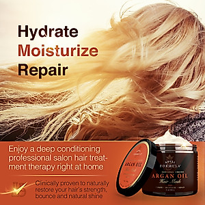Argan Oil Hair Mask, 100% Organic Argan & Almond Oils - Deep Conditioner, Repair Dry Damaged, Color Treated & Bleached Hair - Hydrates & Stimulates Hair Growth, 8 Oz