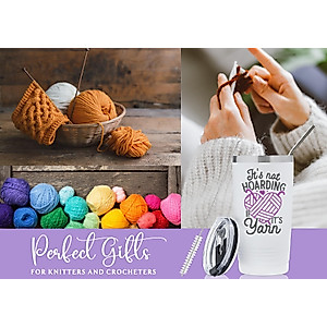 Onebttl Funny Crochet Gifts for Women, Crochet Lovers, 20oz/590ml Stainless Steel Insulated Tumbler with Lid, Knitting Gift for Birthday, Christmas - Hoarding (White)