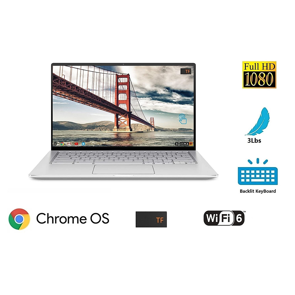 ASUS 2023 Newest Flip C433 UltraSlim Clamshell Convertible Chromebook: 14" FHD Touch Display, Intel Core M3, 8GB RAM, 128GB eMMC, Intel UHD Graphics, Backlit-KYB, USB-C, Wifi6, Webcam, Chrome OS, T.F
