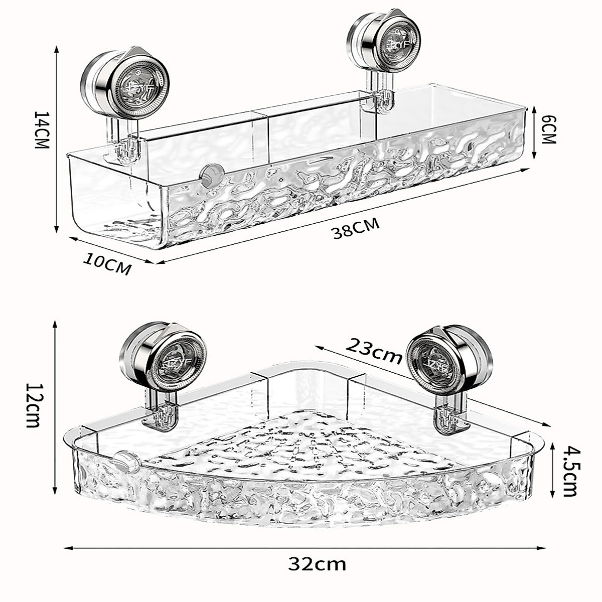 HAXPK Light Luxury Style Punch-Free Storage Rack for Bathroom, No Drill Clear Wall Caddy Suction Cup Storage, Glacier Pattern Suction Cup, Acrylic Transparent Shower Organizer with suc (2Pcs White-A)