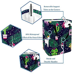 Christmas Hat Dinosaur Flamingo Unicorn Swan Cactus Print Collapsible Laundry Hamper, 60L Waterproof Laundry Baskets Washing Bin Clothes Toys Storage for Dorm Bathroom Bedroom