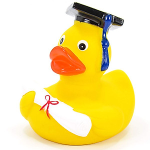 Graduation Diploma Rubber Duck Bath Toy | Squeaker Sound, Child Safe, Gift, Cake Topper, Part Favor | Collectable | 3.5” | Imported from Germany