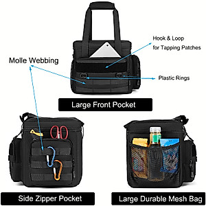 Hxy Ang Tactical Lunch Box for Men, Large Leakproof Insulated Lunch Bag, Heavy Duty Durable Lunch Cooler Bag with MOLLE Lunch Pail for Work Camping Fishing Picnic (Black, 14L)