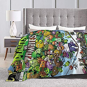 Glenn Isidore P-lants Vs Zom-bies Fleece Blanket - Ultra-Soft Velvet - Throw/Travel - Cozy Lightweight - Easy Care - All Season Premium Bed Blanket 60"x50"