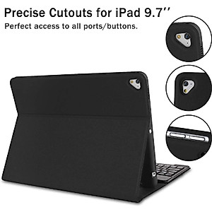 KVAGO iPad Keyboard Case 9.7 inch, Compatible with iPad 6th Generation,iPad 5th Generation, iPad Pro 9.7 inch, iPad Air 2,iPad Air, Protective Folio Cover with Wireless Bluetooth Keyboard -Black