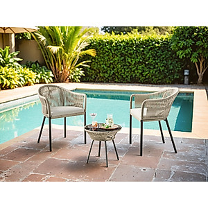 Flamaker 3 Piece Patio Set Outdoor Wicker Patio Chairs with Coffee Table & Cushions Bistro Conversation Set Porch Furniture for Balcony, Deck, Backyard