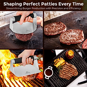 Smash Burger Press Pack of 2 – Round and Square Meat Masher with Silicone Handles – Non-Stick Steel Hamburger Press with 100Pcs Parchment Papers – Burger Smasher for Hamburger Patties- Gift