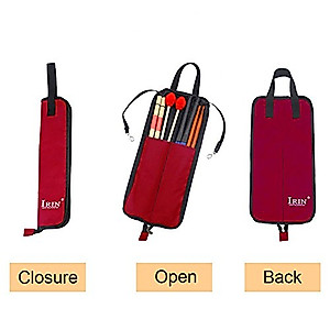 Tbest Drum Stick Bags Sacoche Baguette,Drum Sticks Bag Holder,IRIN Drum Stick Storage Hanging Bag Drumstick Portable Handbag with Handle 5 Colors Available(Black/Red/Green/Blue/)(Red)