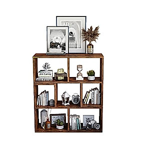 ALISENED 7-Cube Storage Shelf Organizer Bookshelf System, Modern Bookcase Open Standing Book Shelving Cabin, Wooden Bookshelf Display Cube Shelves Compartments