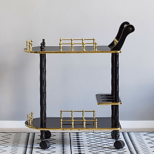 Serving Bar Cart Tea Trolley, 2 Tier Shelves on Rolling Wheels, Mobile Liquor Bar for Wine Beverage Drink Dinner Party, Utility Kitchen Storage Island Coffee Cabinet for Dining Living Room, Wood Brown