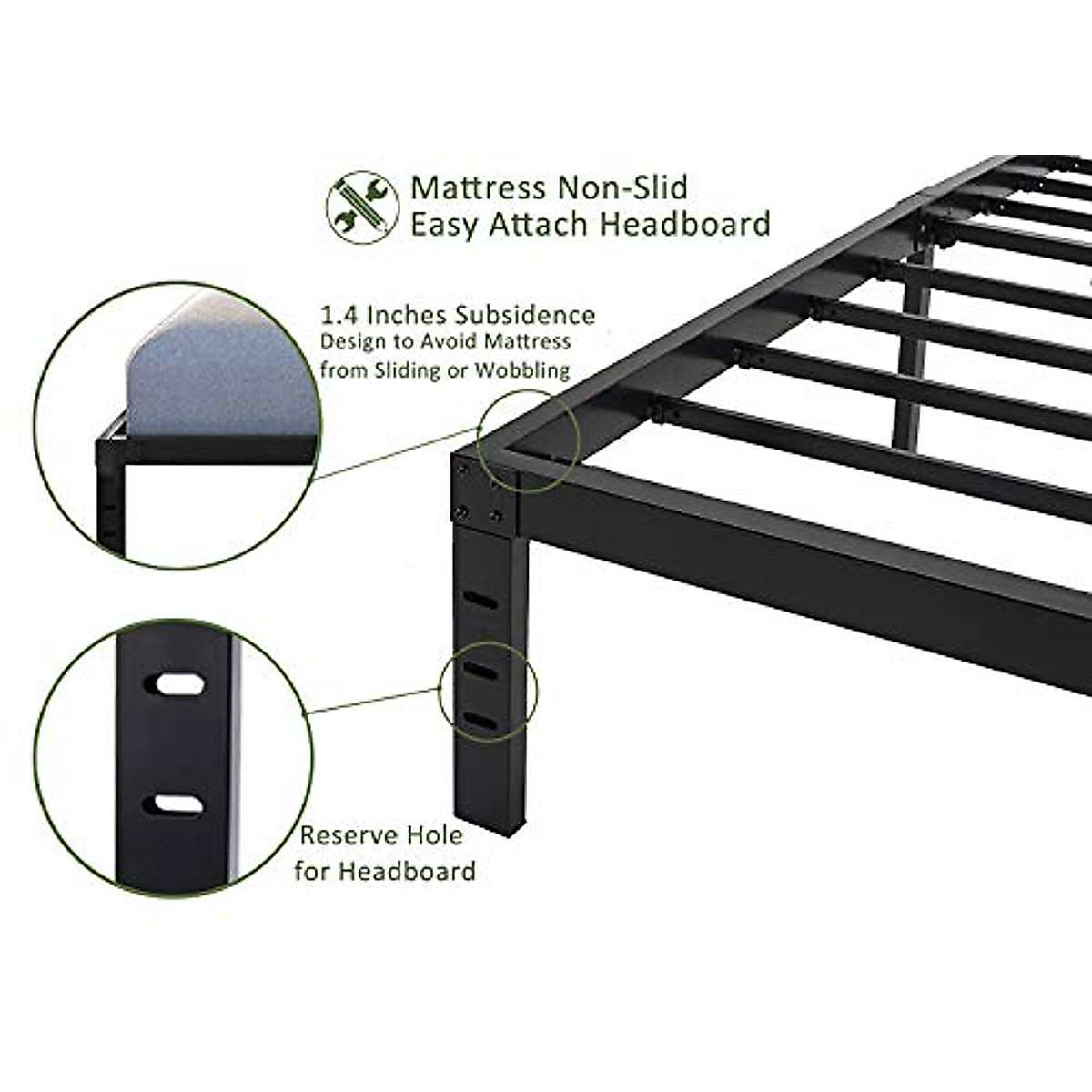 45MinST 18 Inch Maximum Storage Bed Frame/Reinforced Platform /3500lbs Heavy Duty/Easy Assembly/Mattress Foundation/Steel Slat/Noise Free, Queen