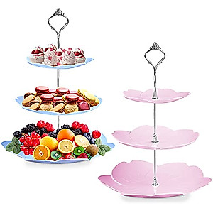 Cupcake Stand,2 Pack of 3-Tier Flower Dessert Plates Mini Cakes Fruit Candy Display Tower Cookie Tray Rack Candy Buffet Holder Cake Stand Cardboard Cupcake Stand Tiered Serving Stand (Style 1)
