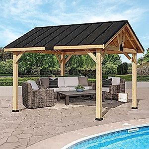 Small Wood pergola,11x12 FT Solid Wood Gazebo with Waterproof Asphalt Roof, Outdoor Permanent Hardtop Gazebo Canopy for Patio, Garden, Backyard