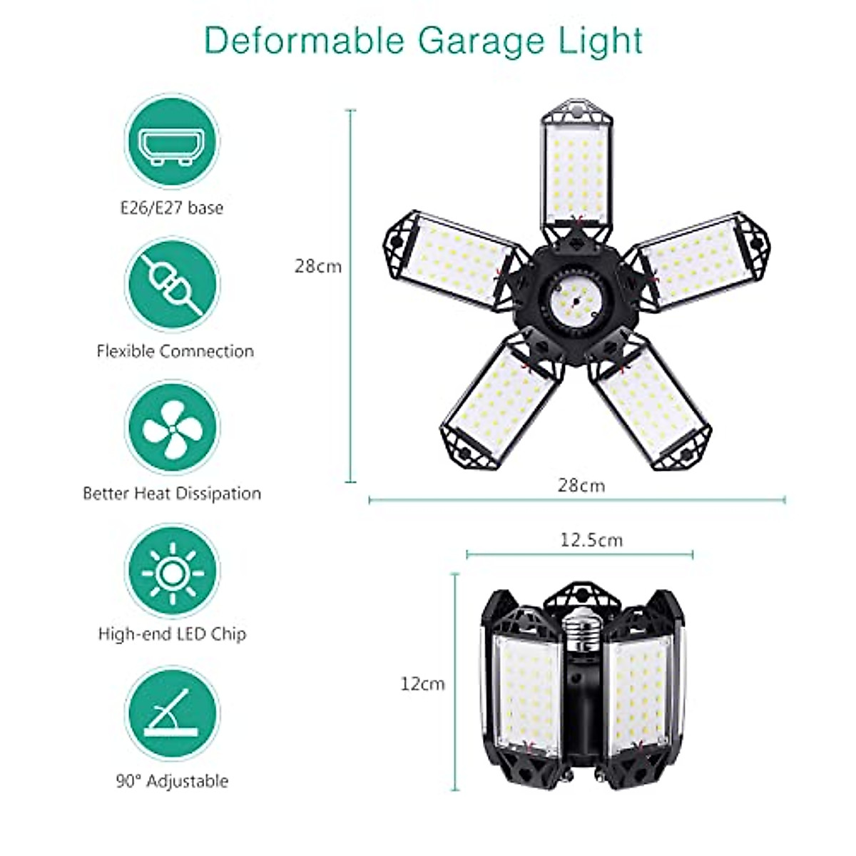 ORIA LED Garage Lights, LED Garage Ceiling Light, 120W Ultra Bright LED Shop Light with 5 Adjustable Panels,10000LM 6000K E26/27 Garage Light for Garages, Warehouses, Workshops, Basements, 2 Pack
