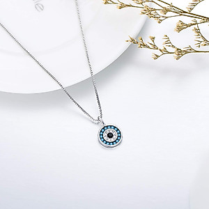 PEIMKO Evil Eye Pendant Necklace for Women 925 Sterling Silver Greek Protection Jewelry Amulet Gift Lucky Necklace for Mom（White Gold）