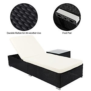 Kcelarec Outdoor Lounge Chair with Table, All-Weather PE Rattan Patio Chaise Lounge Chair, Wicker Poolside Lounge Chair with Coffee Table