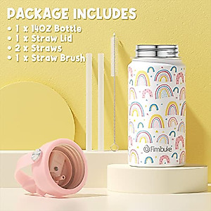 Kids Insulated Water Bottle - 14oz BPA-FREE 18/8 Stainless Steel Travel Tumbler Double Wall Vacuum Leak Proof Carton Kids Cup with Straw to Keep Hot/Cold Cute Metal Water Bottle for School Boys Girls