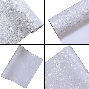 Greatdiy Sparkly Snow White Chunky Glitter Faux Leather Roll 12 x 52 inch Shiny Solid Color Winter Fabric for Bows Earrings Crafts (18015#1)