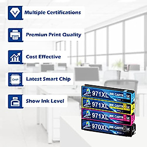 DOUBLE D Compatible Replacement for HP 970XL 971XL 970 971 Ink Cartridges (Upgraded Chip), Work for HP Officejet Pro X576dw X476dw X476nw X551dw X451dw X451dn (1B, 1C, 1M, 1Y) 4 Pack