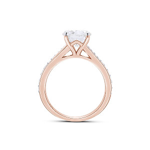 SAVEARTH DIAMONDS 2 Carat Round Cut Lab Created Moissanite Diamond Split Shank Solitaire Engagement Ring In 14K Rose Gold Plated 925 Sterling Silver Jewelry (G-H Color, 2.00 Cttw) Ring Size -6.5