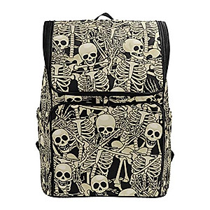 Naanle Cool Skull Skeleton Pattern Casual Daypack College Students Multipurpose Backpack Large Travel Hiking Bags Computer Bag