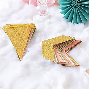 Fonder Mols Paper Triangle Flag Pennant Bunting Banner for Tribe Wedding Party,Baby Shower,Girl Nursery Decorations (Peach+Mint+Gold Glitter,10 feet,Double Sided,Set of 2)
