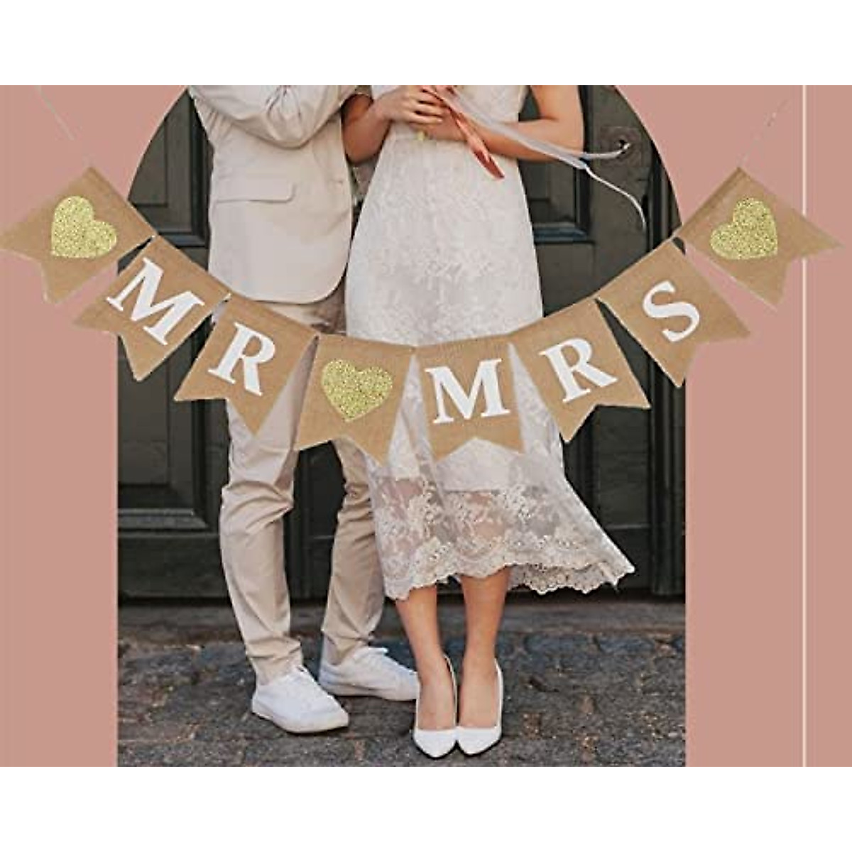 Shimmer Anna Shine Mr and Mrs Burlap Banner for Wedding Party Decorations