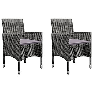 QZZCED 3 Piece Bistro Set,Outdoor Bar Table,Patio Bar Set,Modern Outdoor Furniture,Dining Bench with Back,Bistro Set,for Patio Deck Garden,Backyard & Lawn,Poly Rattan and Tempered Glass Gray