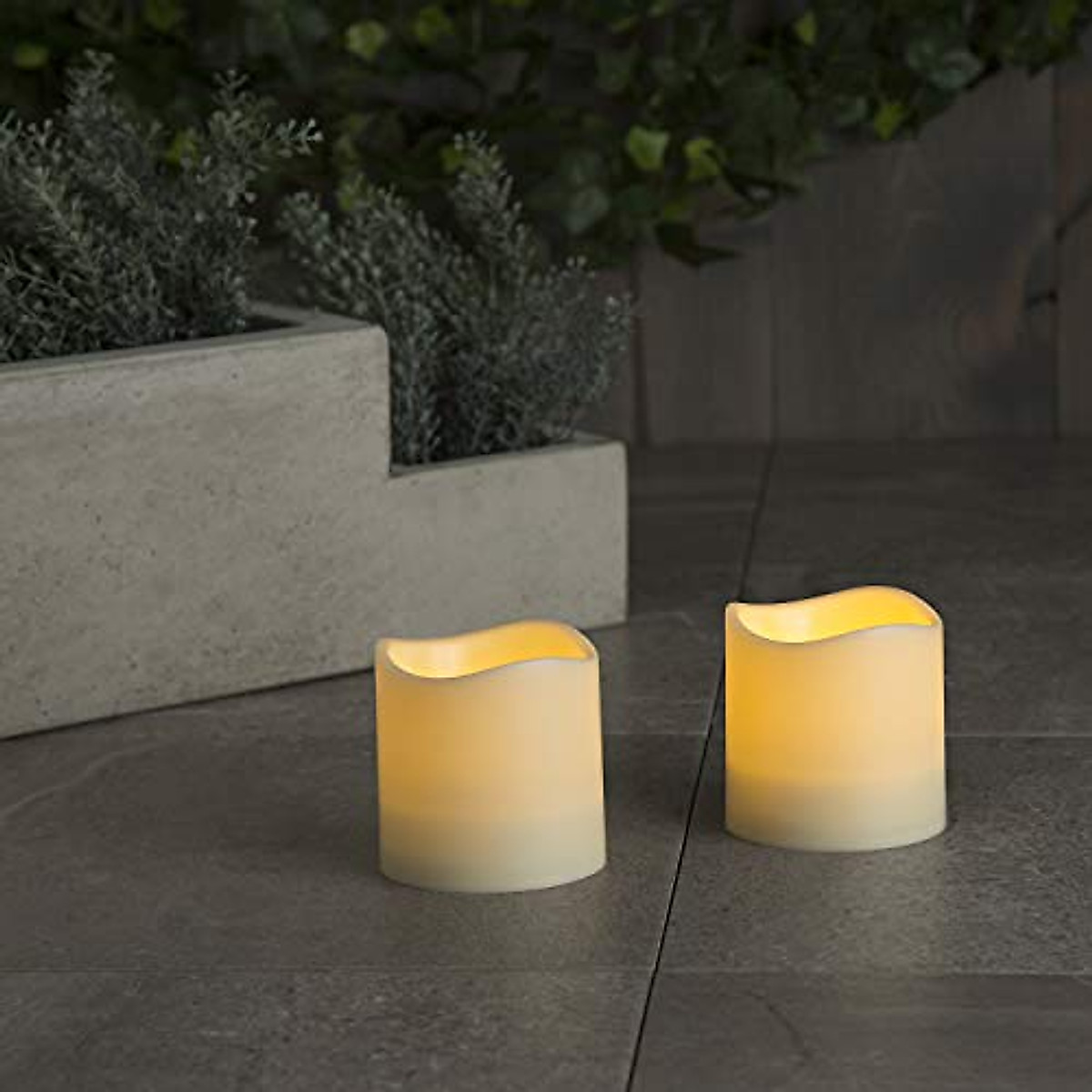 LampLust Outdoor Flameless Candles 3x3 - Battery Operated, Waterproof, Flickering LED Flame, Remote Control with Timer, Decorative Small Pillar Candles for Outdoor Decor - Set of 2