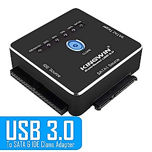 Kingwin USB 3.0 to SSD/SATA/IDE Adapter for 2.5 Inch, 3.5 Inch, 5.25 Inch Hard Drives with Offline One Touch Clone/Duplicator Function, Tool-Free, SATA I/II/III Support, Black, 3 TB (USI-2535CLU3)