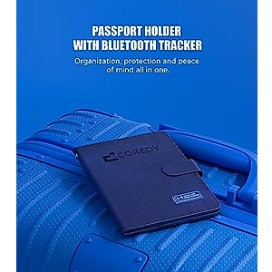 Coredy Passport Holder and Bluetooth Tracker Combo, Travel Must Haves Passport Cover Finder, Works with Apple Find My (iOS Only), RFID Blocking, Slim Travel Accessories Passport Wallet, Blue