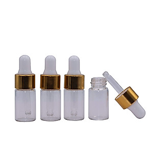 15Pcs Glass Essential Oil Dropper Bottles Clear Mini 1ml/2ml/3ml Perfume Dropping Bottle Cosmetic Sample Vials with Gold Cap and White Latex