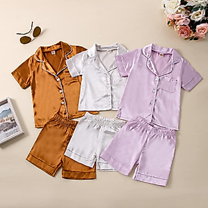 One opening Boy Girl Baby Pajamas Satin Toddler Pajamas Button Down Sleep Suit Kids Pajamas Set Boys Pajamas Girls Pjs (A-Purple, 6-12 Months)