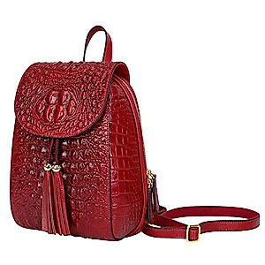 PIJUSHI Small Crocodile Leather Backpack Purse for Women Fashion Casual Backpack Crocodile Bag (B 66810 red)