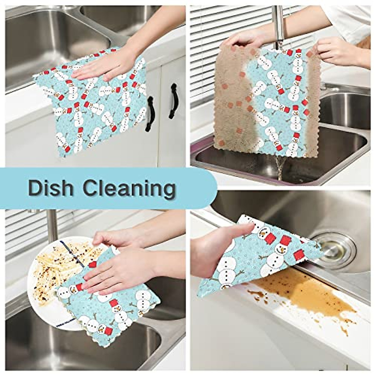 Christmas Snowman Dish Towels for Drying Dishes,Xmas Kitchen Cloth Dish Towels Premium Dishcloths Super Absorbent Fast Drying