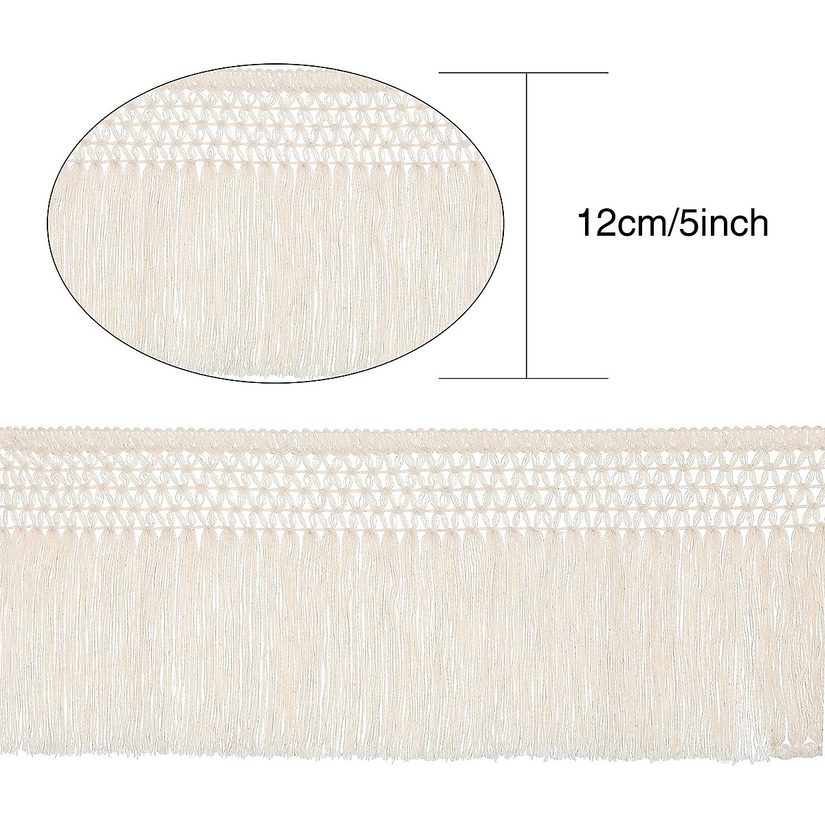 10 Yards Cotton Tassel Fringe Trim - AWAYTR 5 Inches Wide Sewing Fringe Trim for DIY Curtain Clothing Dress Pillow Craft Ribbon (Beige,12cm)