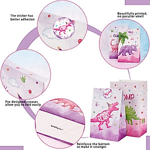 WERNNSAI Watercolor Dinosaur Goodie Bags - 24 PCS Dinosaur Party Supplies for Girls Kids Baby Shower Birthday Gift Bags Dino Theme Party Favors Candy Treat Bags with Stickers