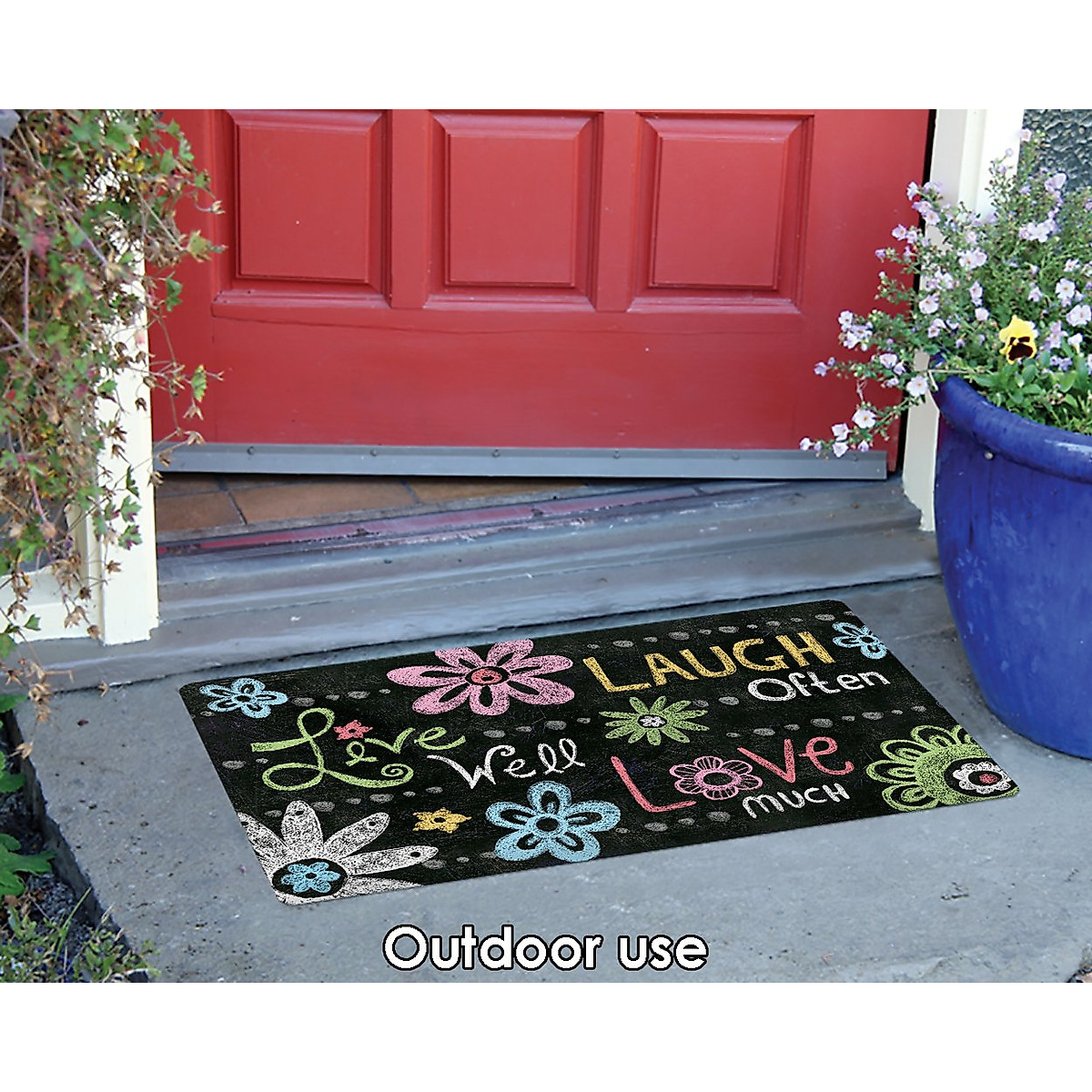 Toland Home Garden 800184 Live Laugh Love Chalkboard Flower Door Mat 18x30 Inch Outdoor Doormat for Entryway Indoor Entrance
