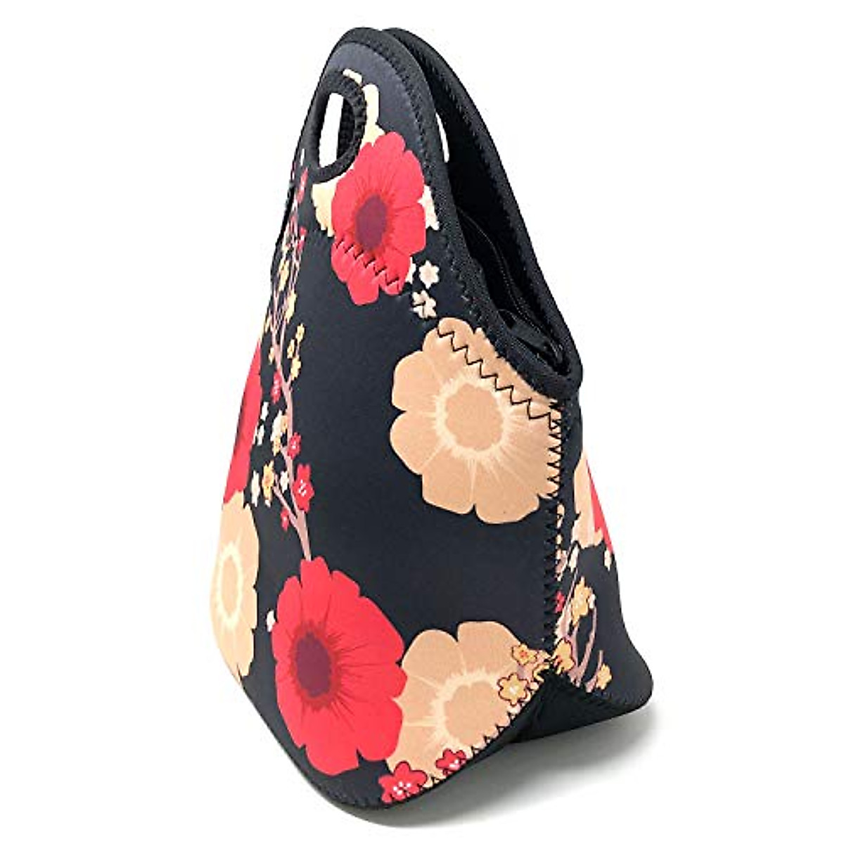 allydrew Insulated Neoprene Lunch Bag Zipper Lunch Box Tote, Blossoms Dark