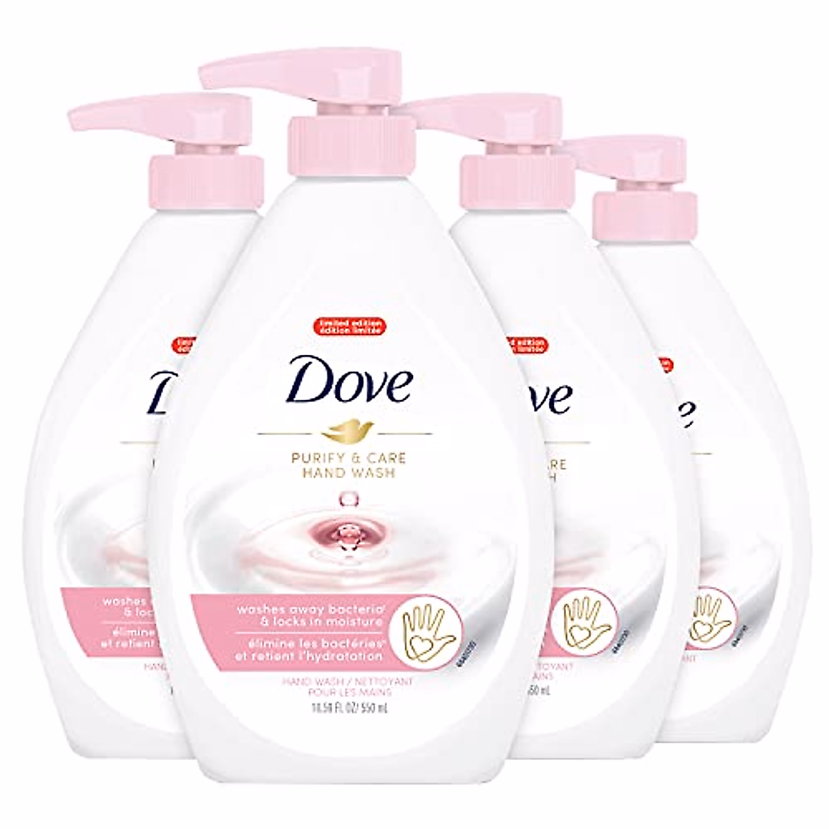 Dove Hand Wash Hygiene and Care For Hands White Peach and Tea Washes Away Bacteria and Locks In Moisture 18.5 oz 4 Count