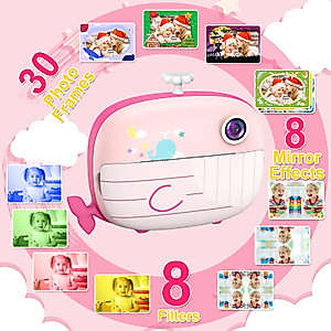 Instant Print Camera for Kids, USHINING Kids Instant Cameras Ink Free Printing Selfie Digital Camera for Kids Aged 3-12,1080P Video Camera with 2.4" Screen,SD Card,Color Pens,Papers,Lanyard (Pink)