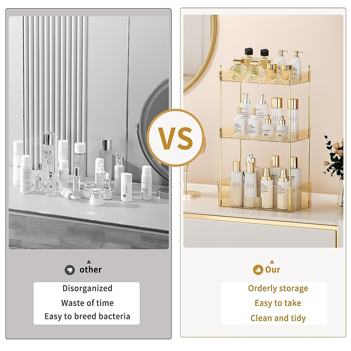 Nohozi 3 Tier Bathroom Countertop Organizer, Makeup Skin Care Organizer, Perfume Tray Vanity Countertop Organizer for Bathroom Countertops