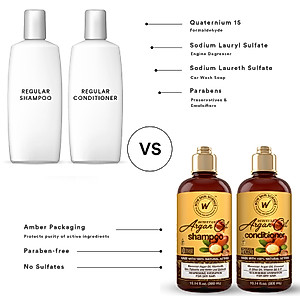 WOW Skin Science Moroccan Argan Oil Shampoo and Conditioner Set - Moroccan Oil Shampoo & Conditioner Set Sulfate & Paraben Free - Shampoo & Conditioner Set for All Hair Types