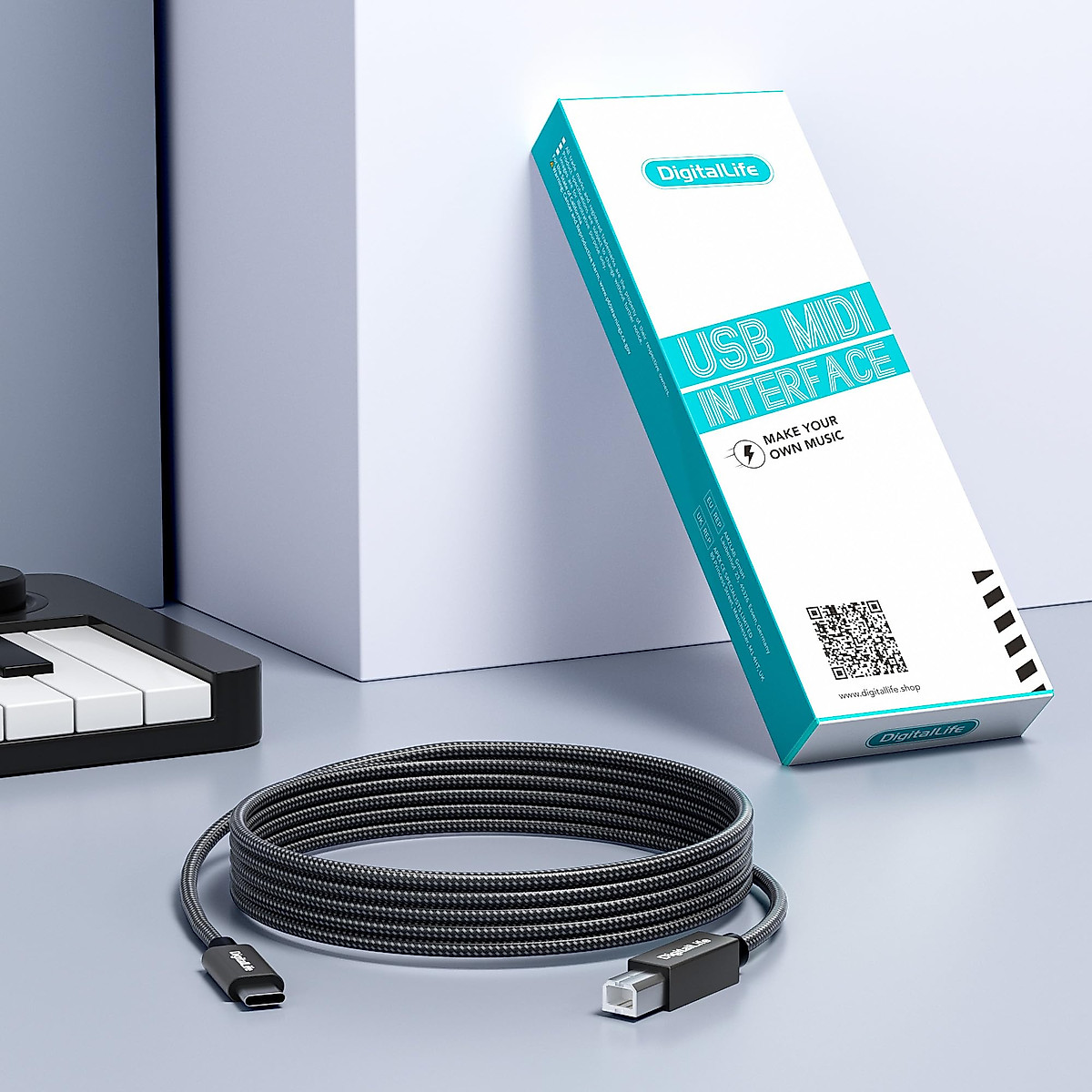 DigitalLife USB Type C to B MIDI Interface Converter Adapter Cable for MIDI Music Instruments (Metal,3.3FT)