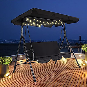 3-Seats Outdoor Patio Swing Chairs with Adjustable Tilt Canopy & Durable Steel Frame, Porch Swing Outdoor Swings for Adults, Removable Cushion, Best for Garden, Yard & Balcony (Black)