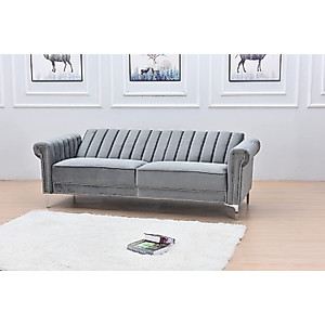 Legend Vansen Loveseat Tight Back Convertible Velvet Sofa Sleeper Living Room and Bedroom Sofabed, 85'' Wide, Grey