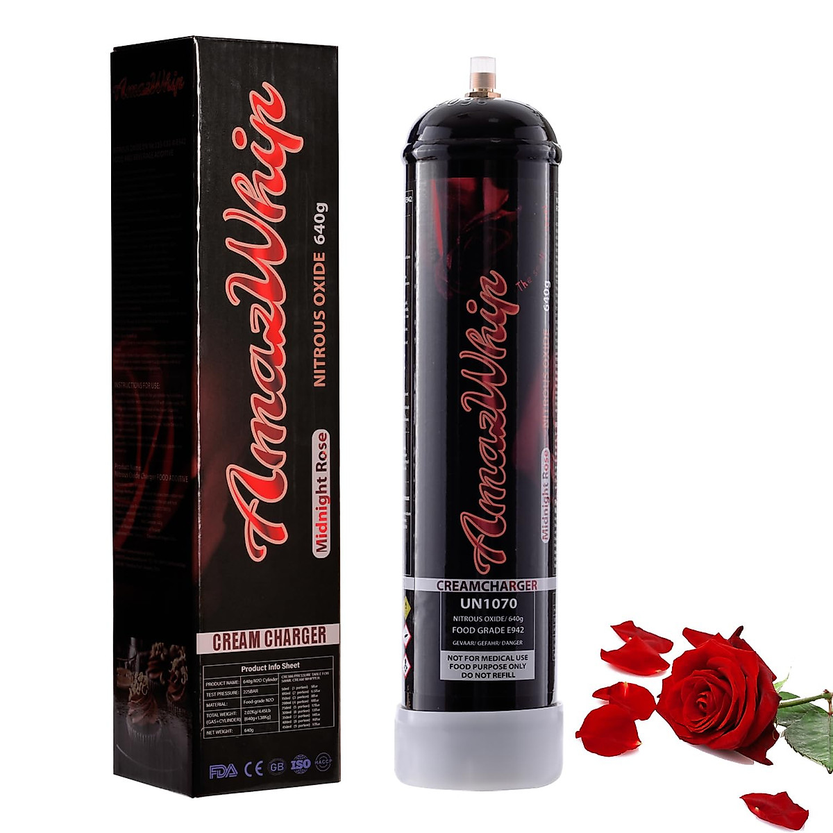 AMAZWHIP 640g, 0.95L Fresh and Pure Rose Fragrance Cream Charger (1 cylinder-rose)